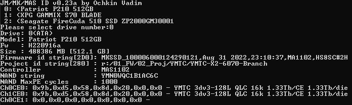 Слетела прошивка SSD PATRIOT P210 MAS1102B-B1C